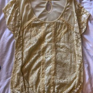 Tops | Pale Yellow Lace Sheer Blouse | Poshmark